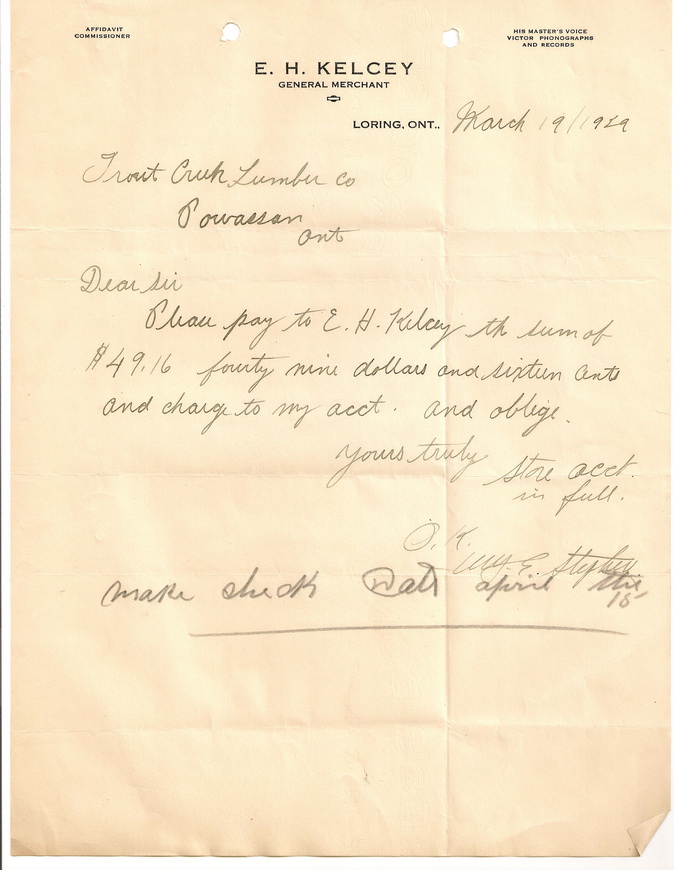 Old Invoice From E. H. Kelcey (General Merchant) Dated March 19/1929 ...